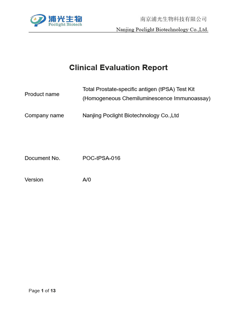 8.clinical Study Report - tPSA | PDF | Immunoassay | Outlier