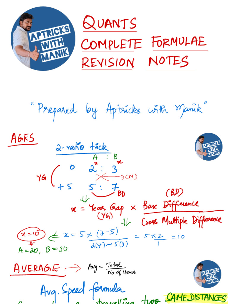 Manik's Quants Full Formulae Revision | PDF