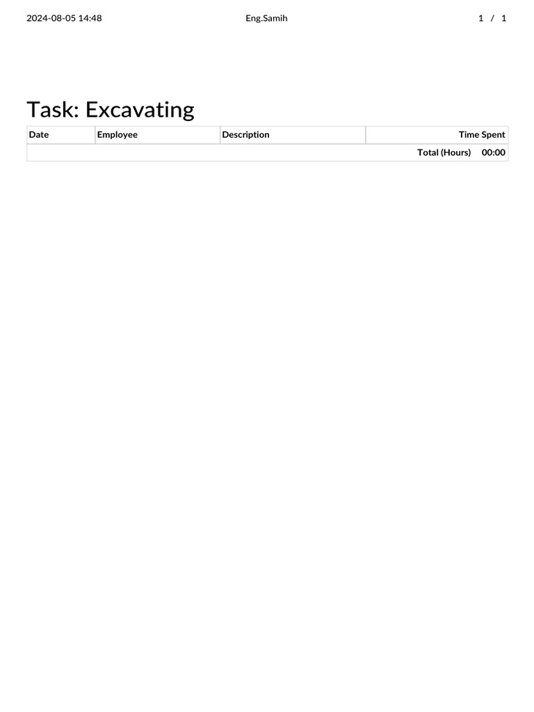 Excavation Task Log for August 2024 | PDF