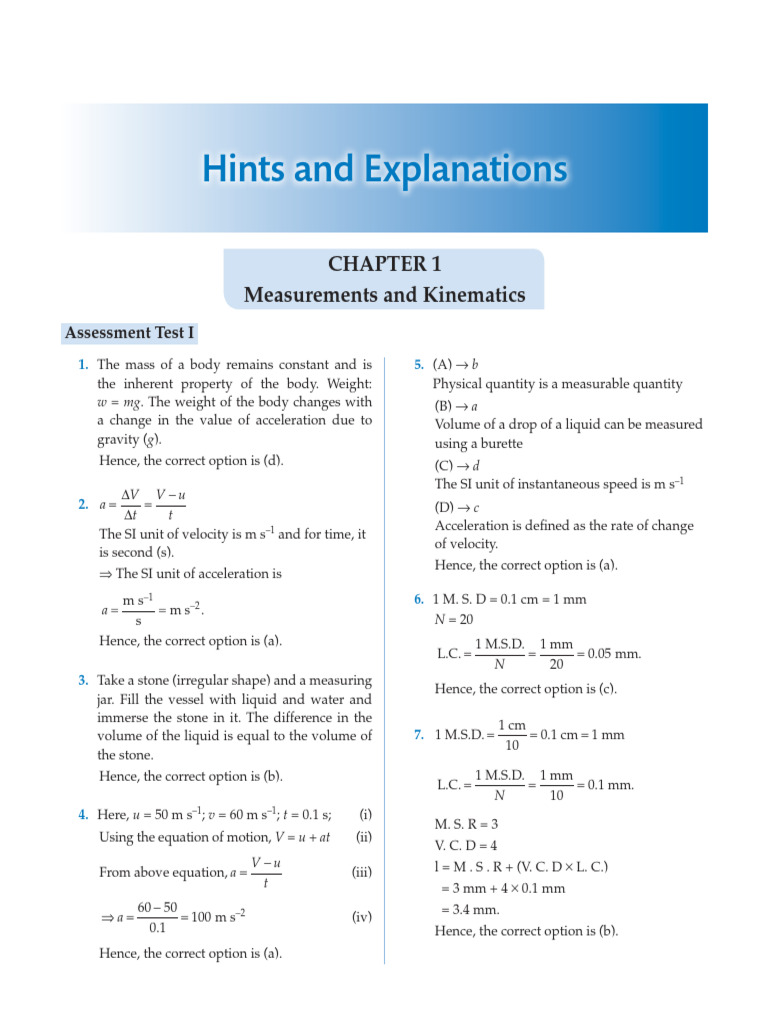 Measurements and Kinematics Assessment Test 1 Solution | PDF ...