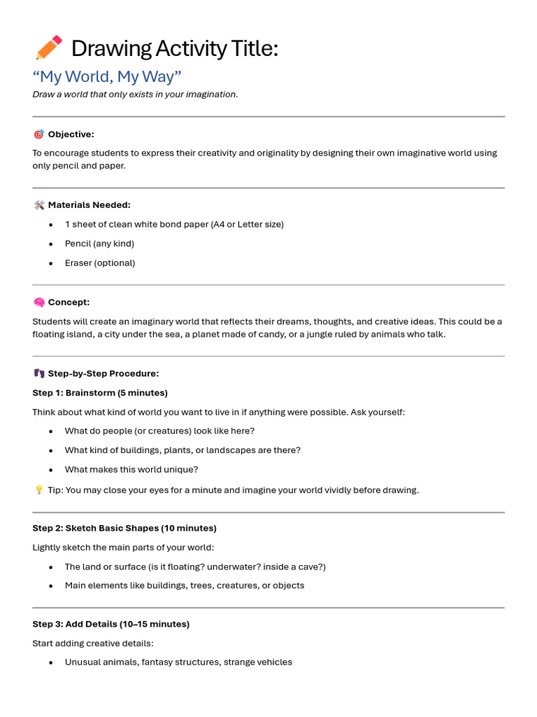Activity 1 Drawing Activity Title | PDF | Drawing