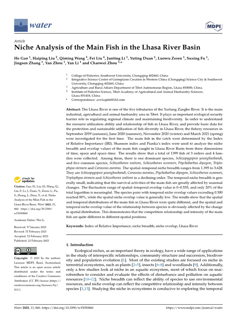 Niche Analysis of The Main Fish in The Lhasa River | PDF | Ecological ...