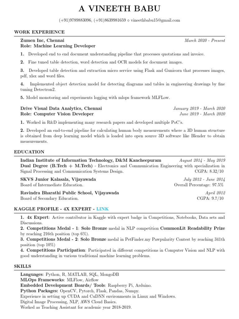 Vineeth Resume Feb 2022 | PDF | Python (Programming Language) | Computer Vision