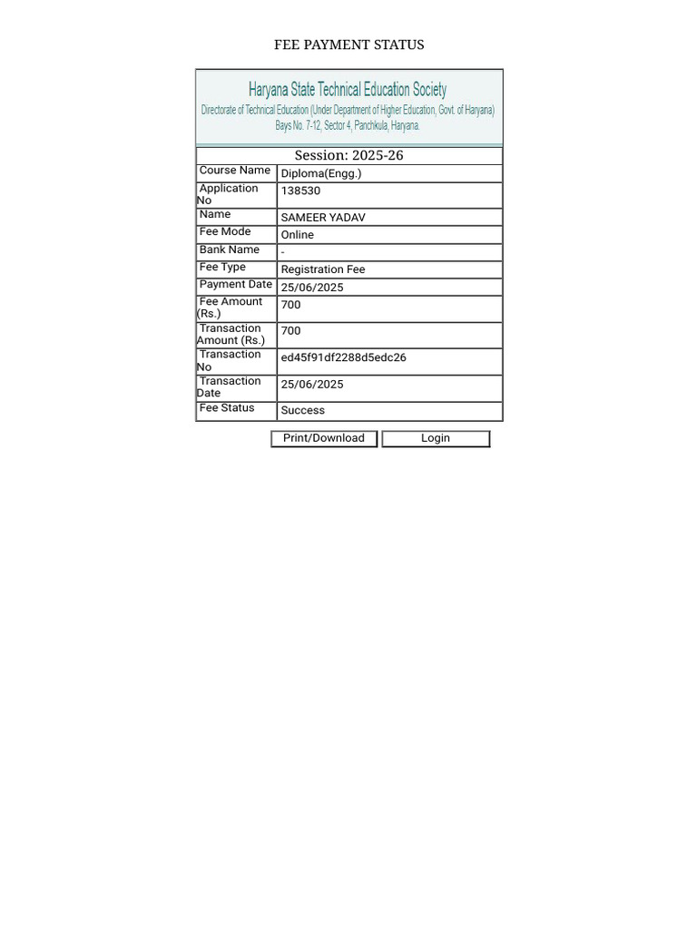 Fee Payment Receipt | PDF
