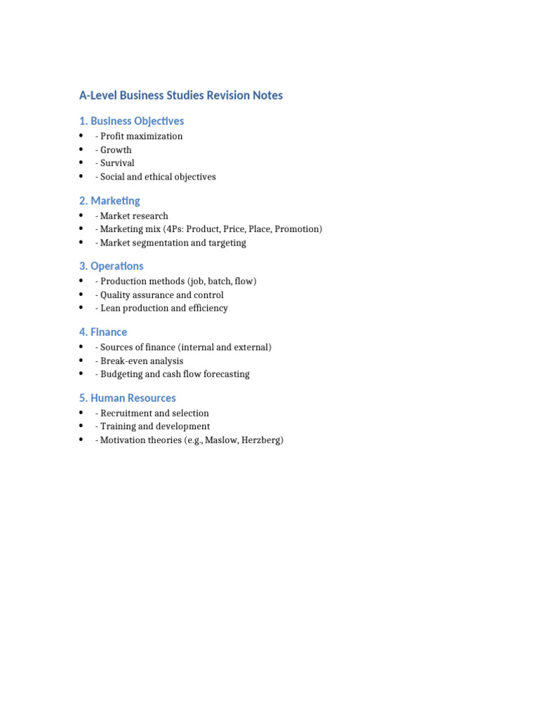 A-Level Business Studies Revision Notes | PDF