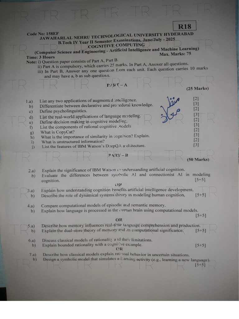 Cognitive Computing R18 Previous Paper | PDF