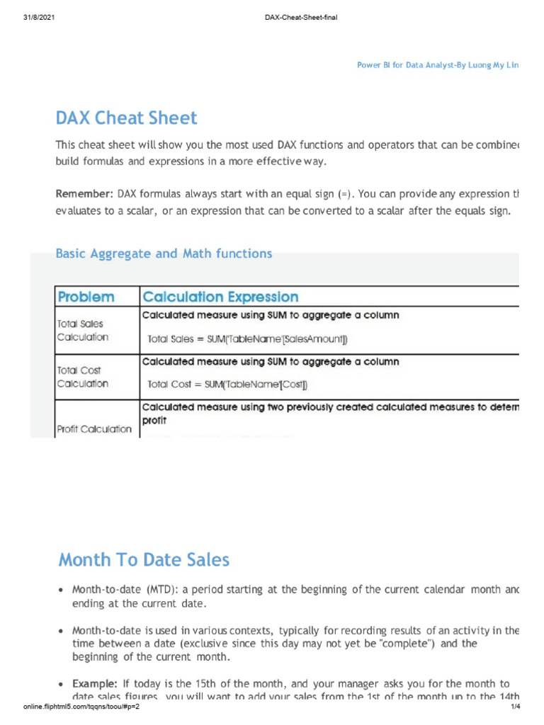 DAX Cheat Sheet Final | PDF