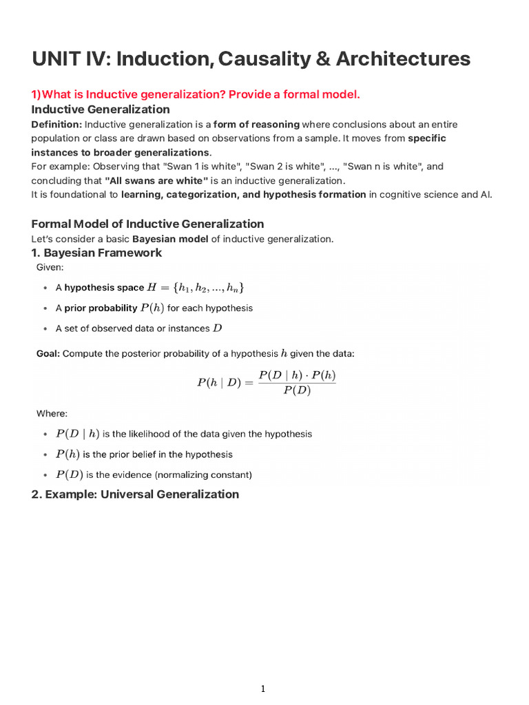 Cognitive Computing UNIT IV Induction, Causality & Architectures | PDF ...
