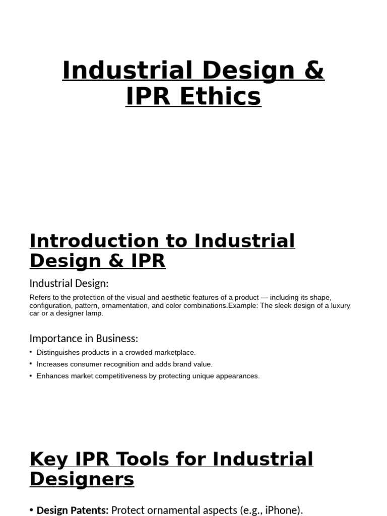 Industrial Design and IPR Ethics Overview | PDF | Intellectual Property ...