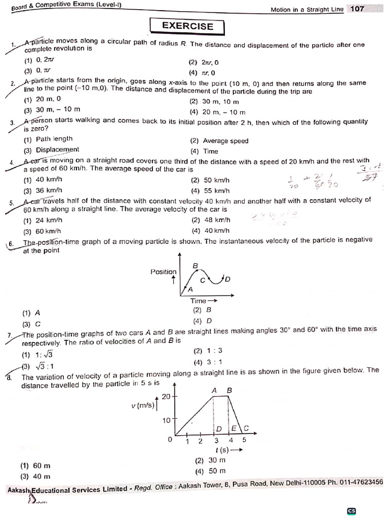 Motion in Straight Line Med Aakash | PDF
