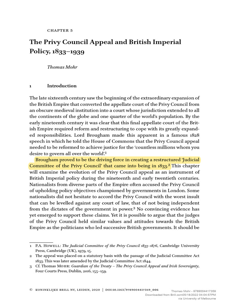 Chapter 5 the Privy Council Appeal and British Imperial Policy ...