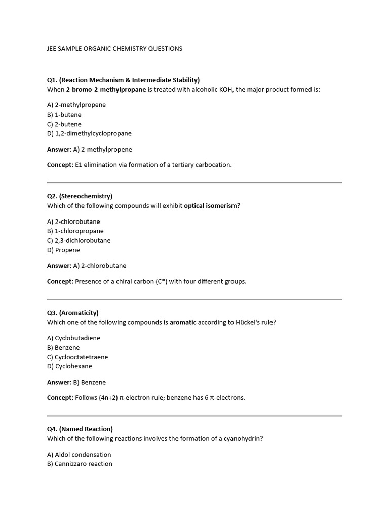 JEE Organic Chemistry Sample Question | PDF