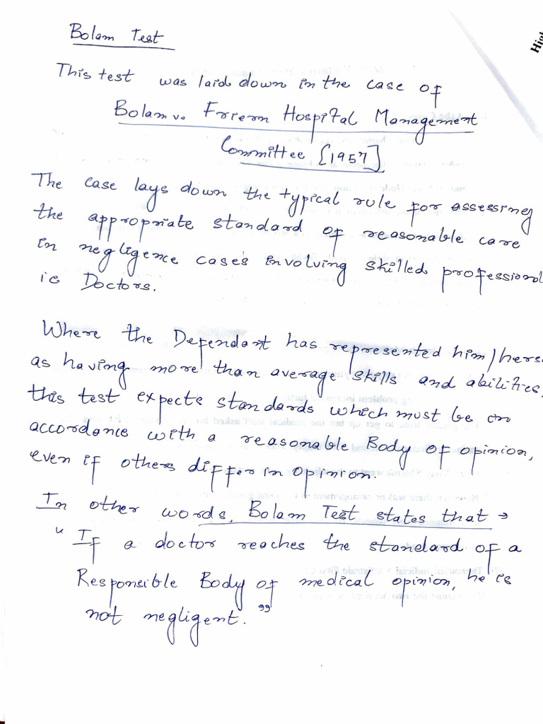 Bolam Test - Medical Negligence | PDF