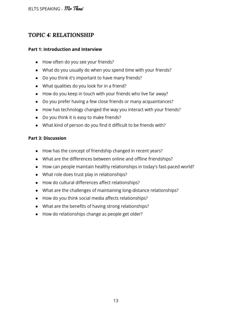 IELTS Speaking: Relationships Insights | PDF | Social Psychology | Interpersonal Relationships