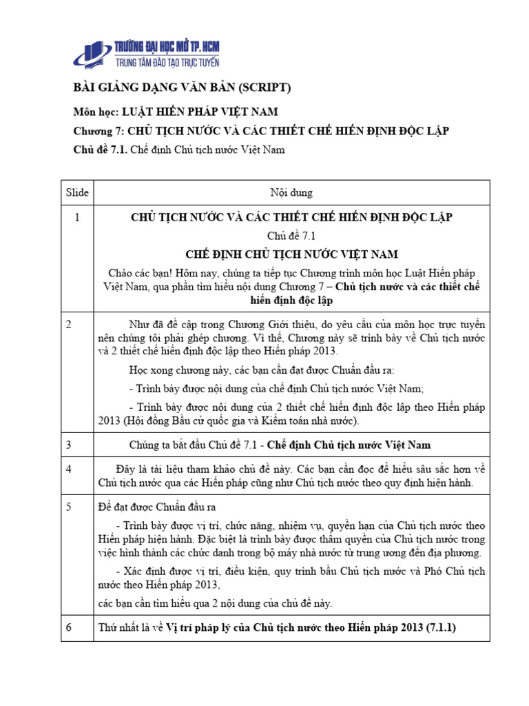 LHP - C7 - CD7.1 - Chu Tich Nuoc Va Cac Thiet Che - Tran Mai Phuoc - W | PDF