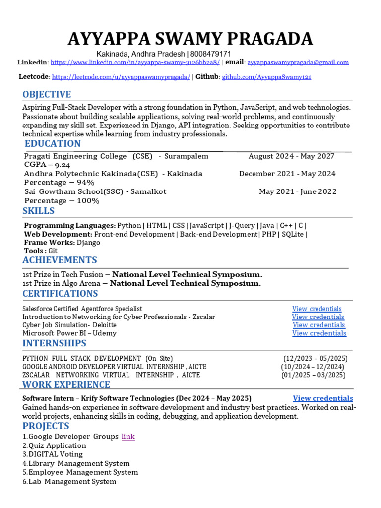 Pragada Ayyappa Swamy Resume 2 | PDF