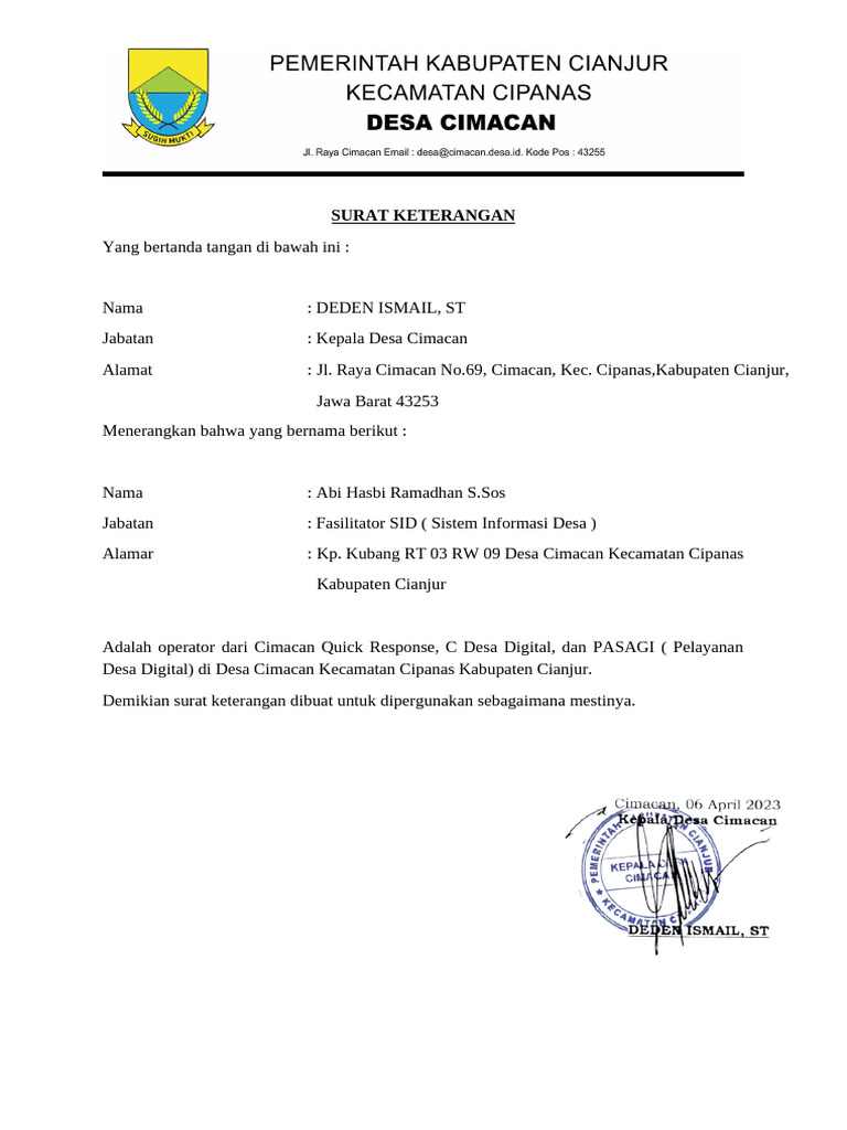 Surat Keterangan Desa | PDF