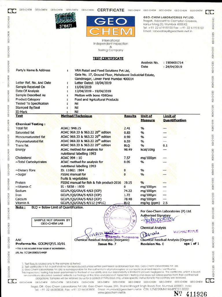 Mutton Nutritional Profile | PDF