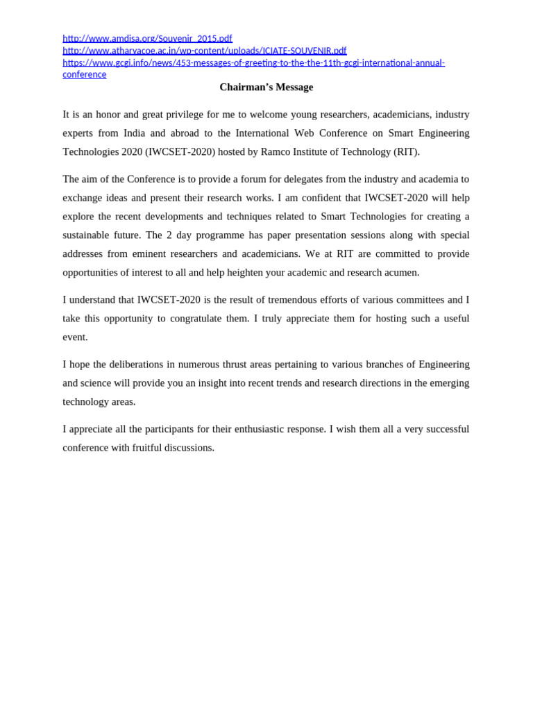 Conference Souvenir Message | PDF | Science
