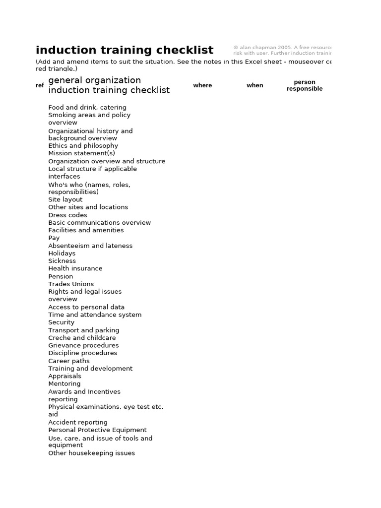 Induction Training Checklist | PDF | Business
