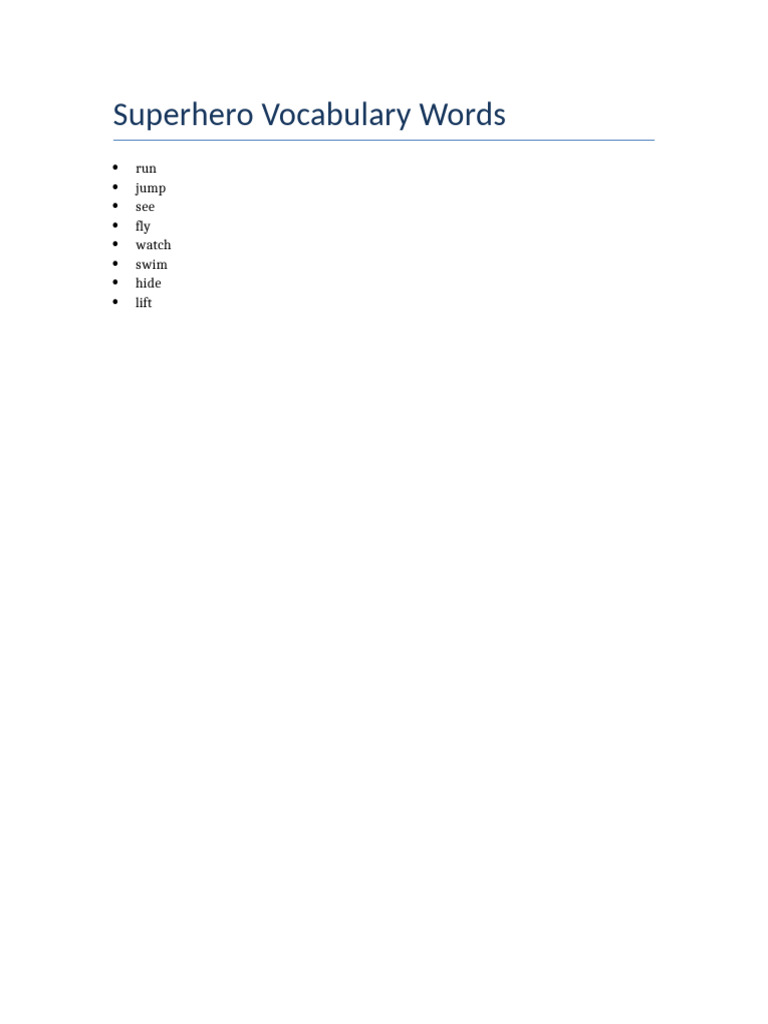 Superhero Vocabulary Words Only | PDF