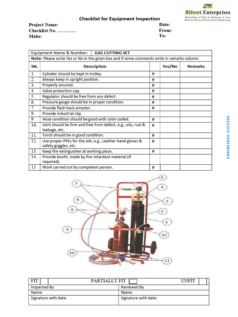 Gas Cutting Set Inspection Checklist | PDF