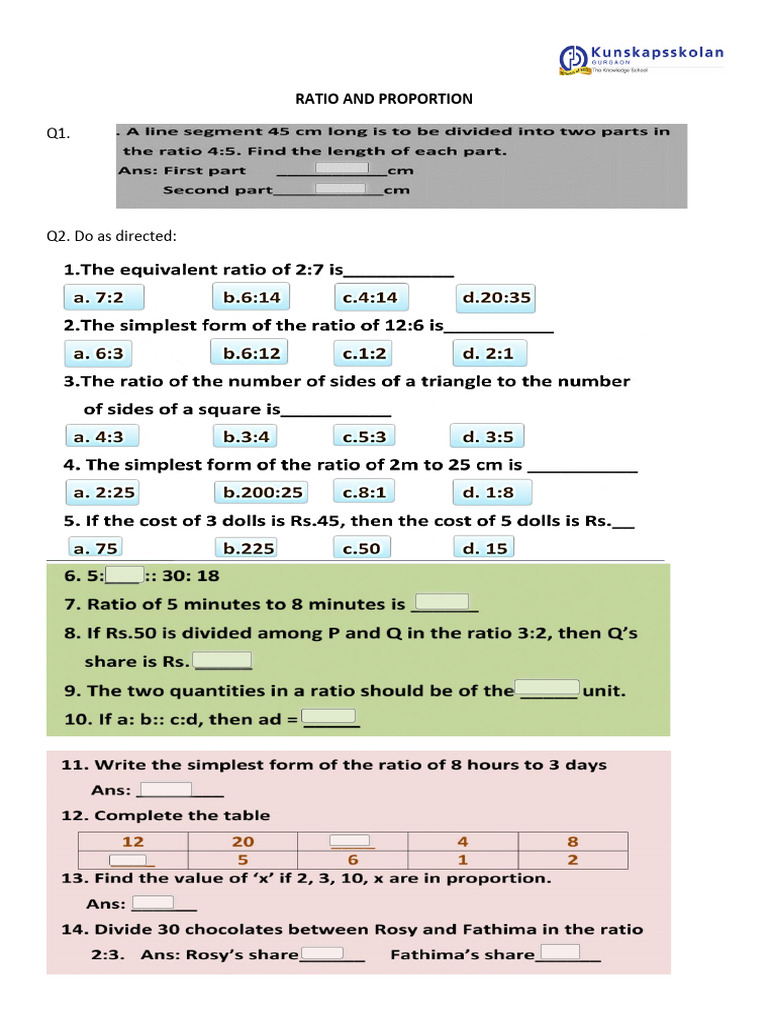 Ratio and Proportion | PDF