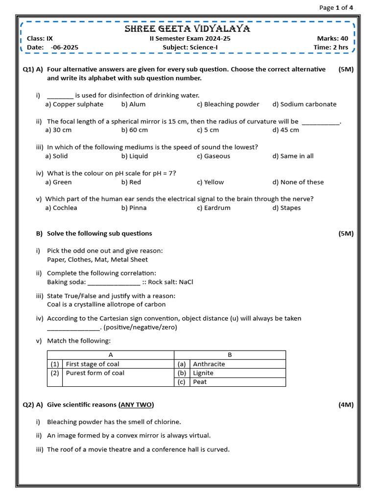 Re - Science I Sem II 2025 | PDF | Ion | Ionizing Radiation