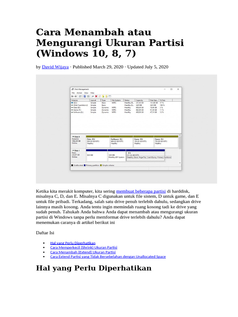 Cara Menambah Atau Mengurangi Ukuran Partisi | PDF