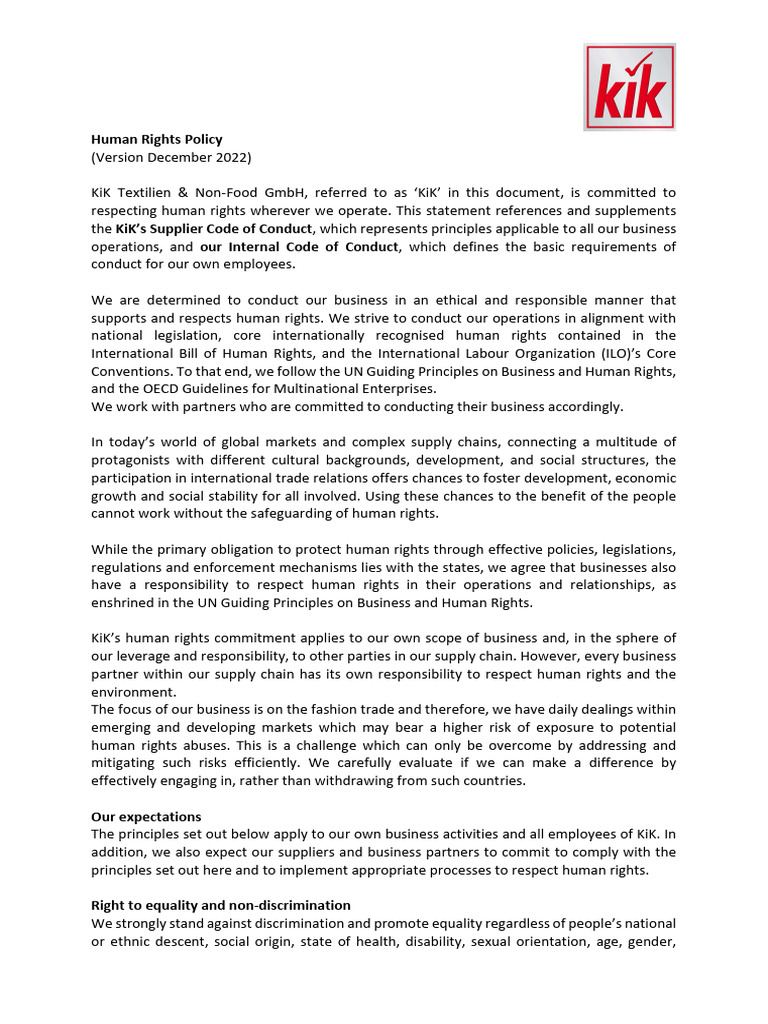 Signed Human Rights Policy ENG | PDF | Human Rights | Supply Chain