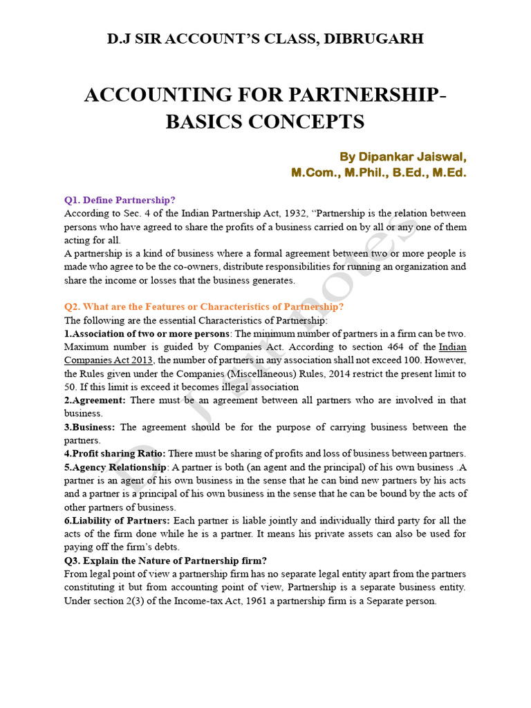 Basics of Partnership Accounting Explained | PDF | Partnership | Debits ...
