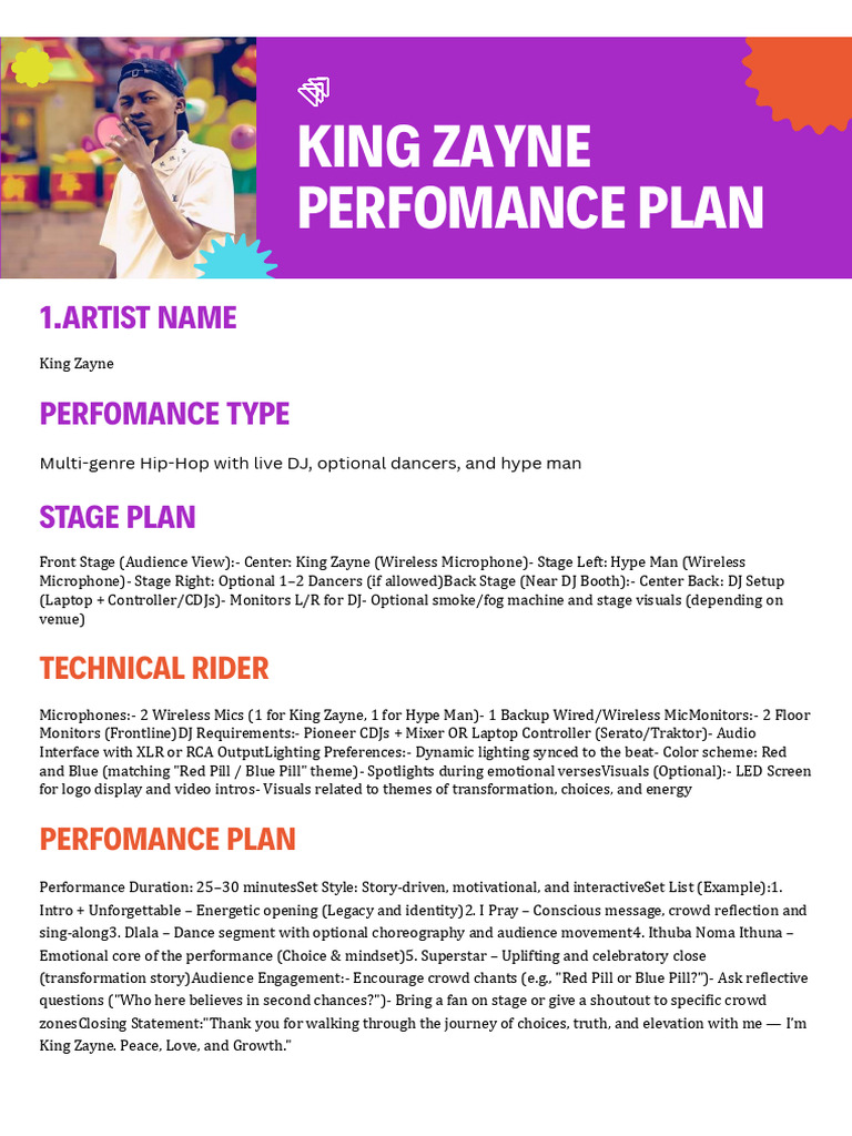 King Zayne Stage Performance Plan - Docx 20250524 102249 0000 | PDF
