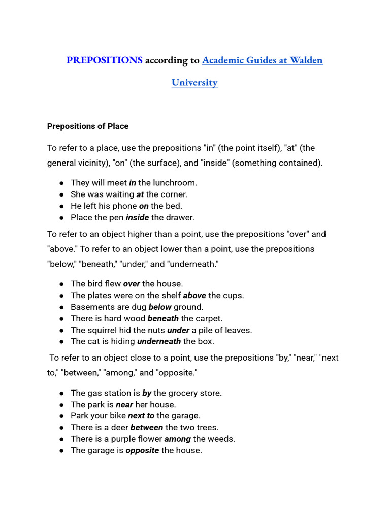 Understanding Prepositions of Place and Location | PDF
