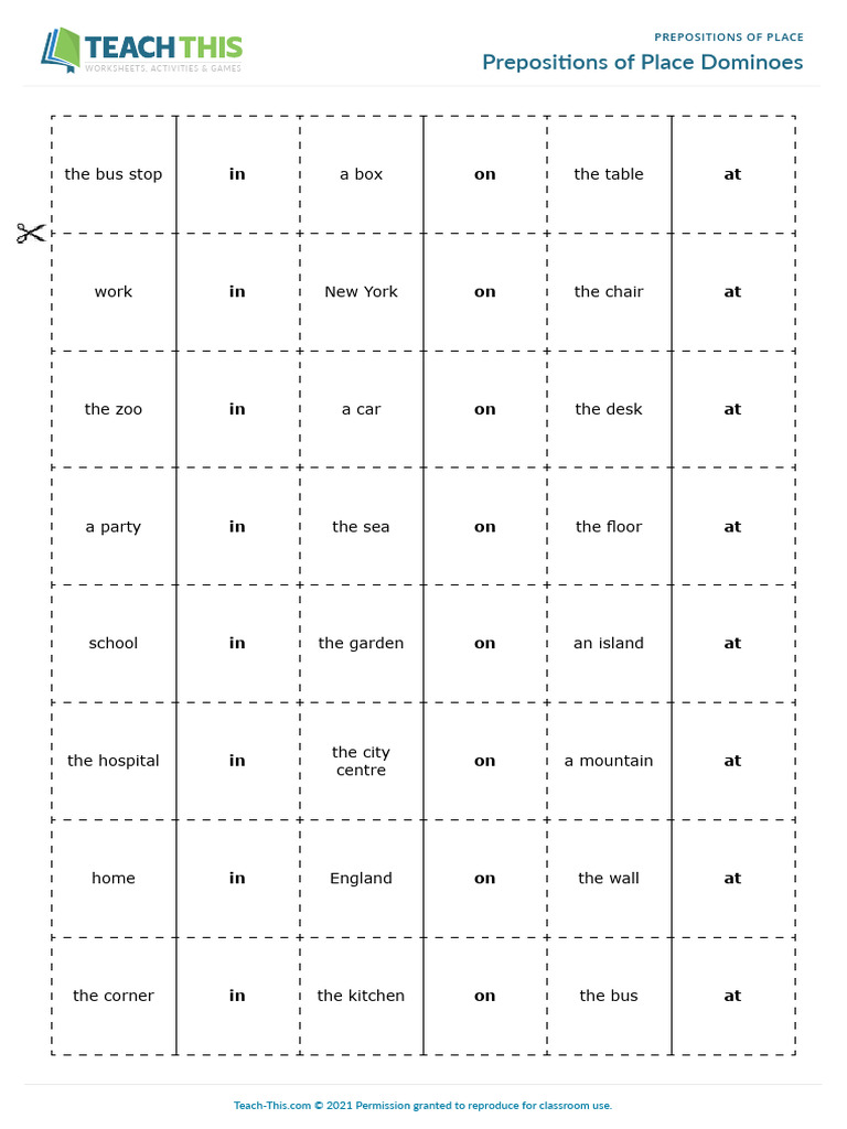 Prepositions of Place Activities | PDF