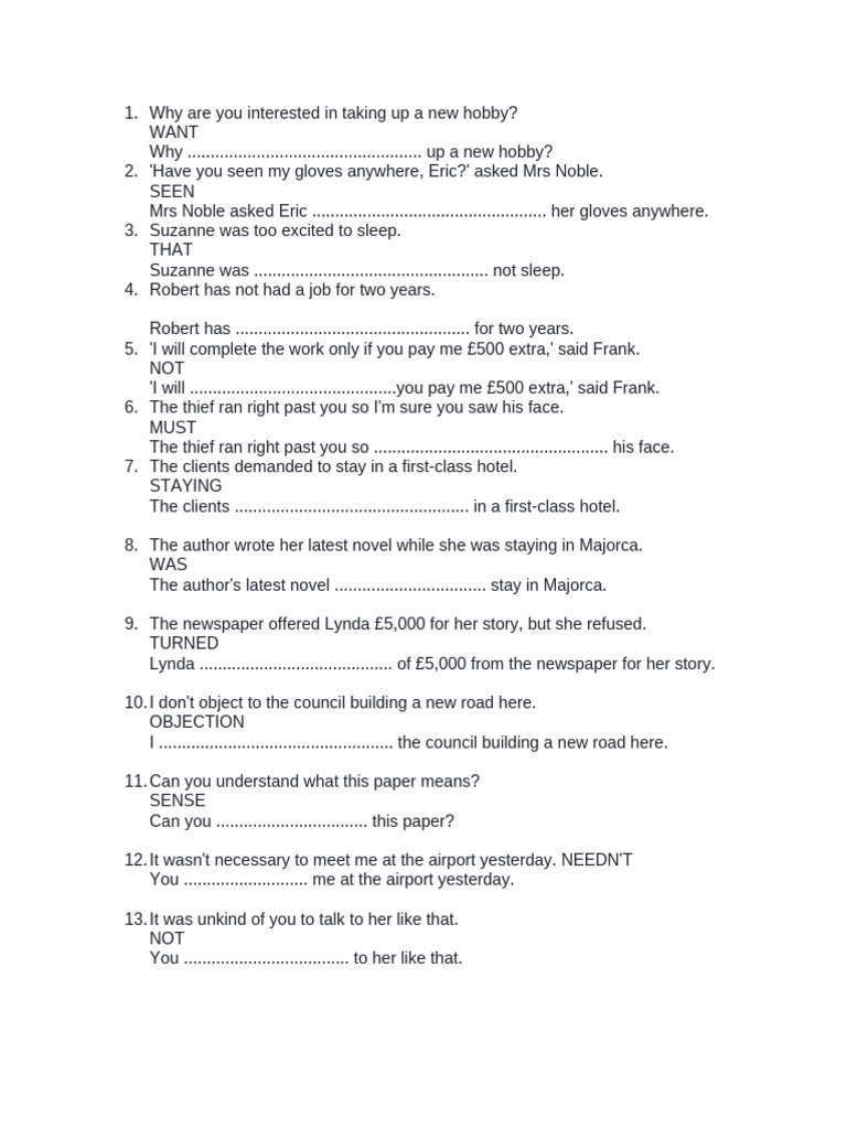 English Sentence Transformation Exercises | PDF