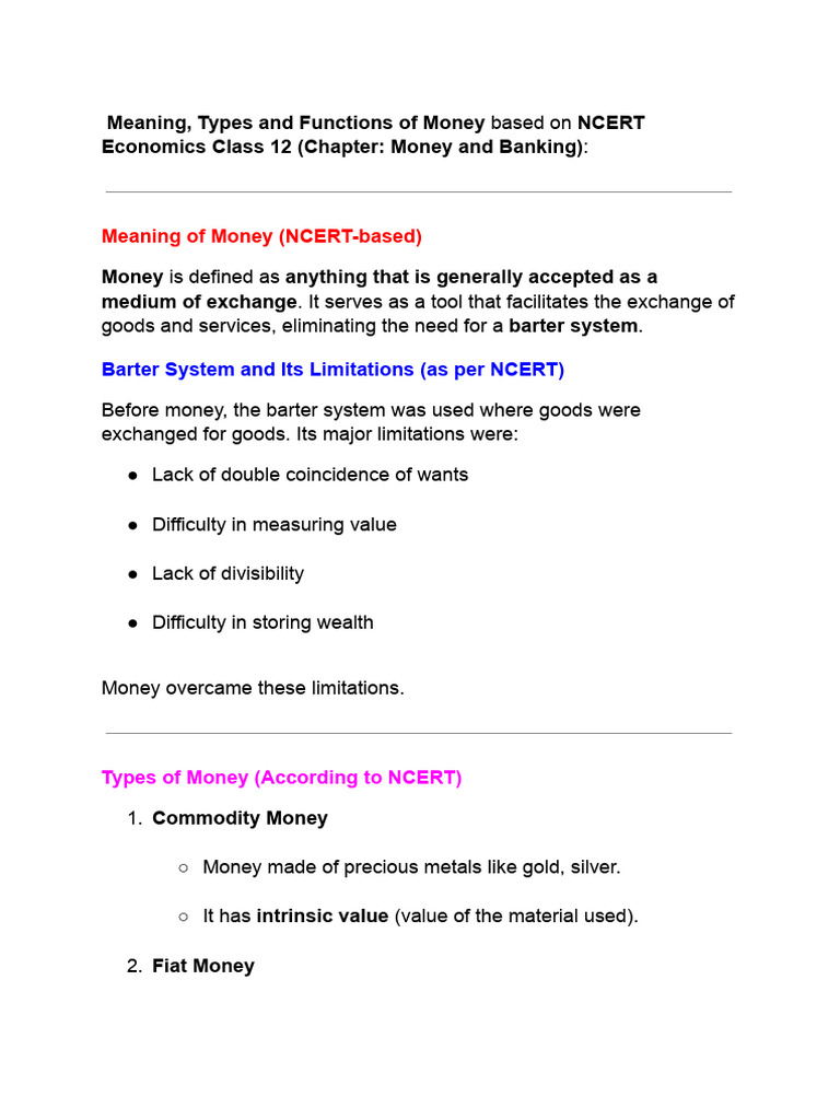 NCERT Money and Banking Overview | PDF | Reserve Bank Of India | Money