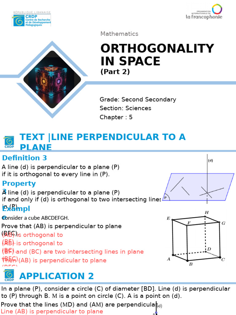 Orthogonality in Space: Perpendicular Lines and Planes | PDF ...