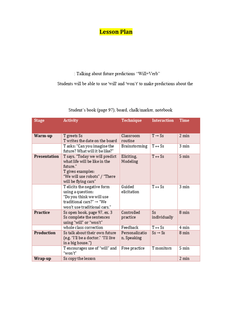 Future Predictions Lesson Plan | PDF