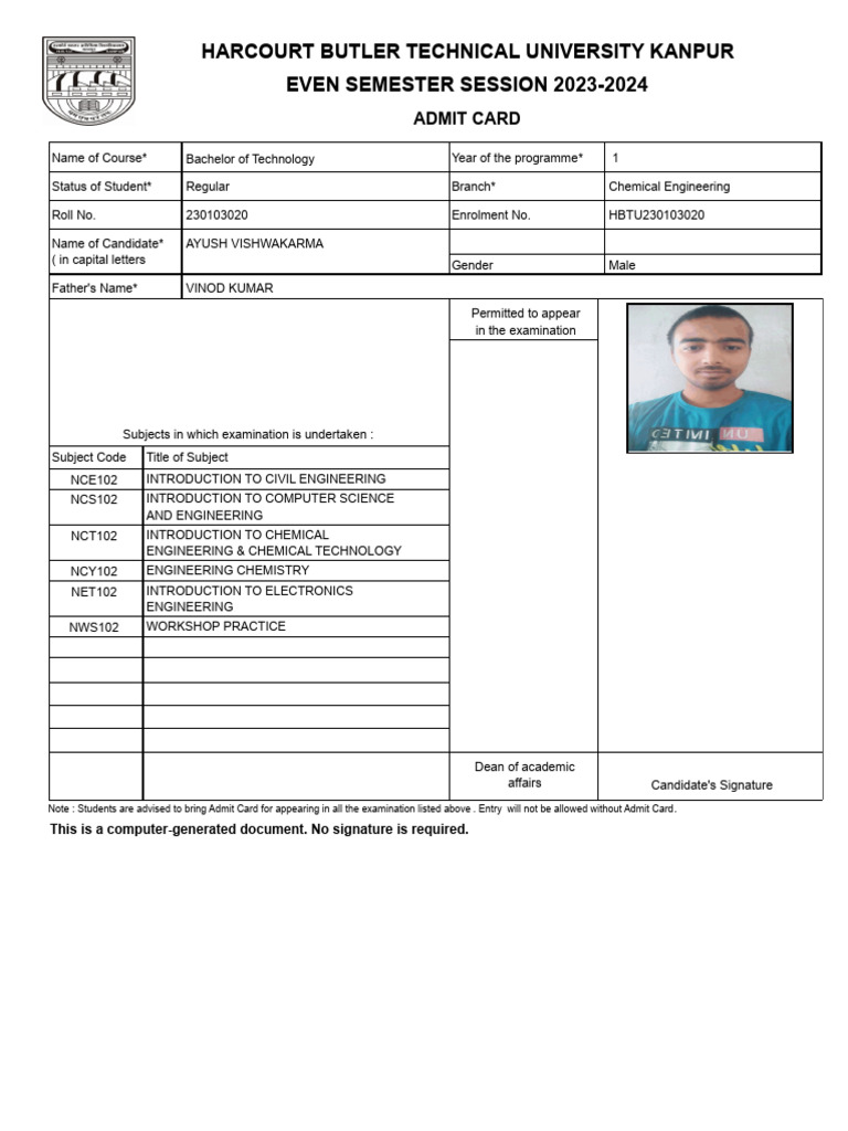 Admit Card | PDF