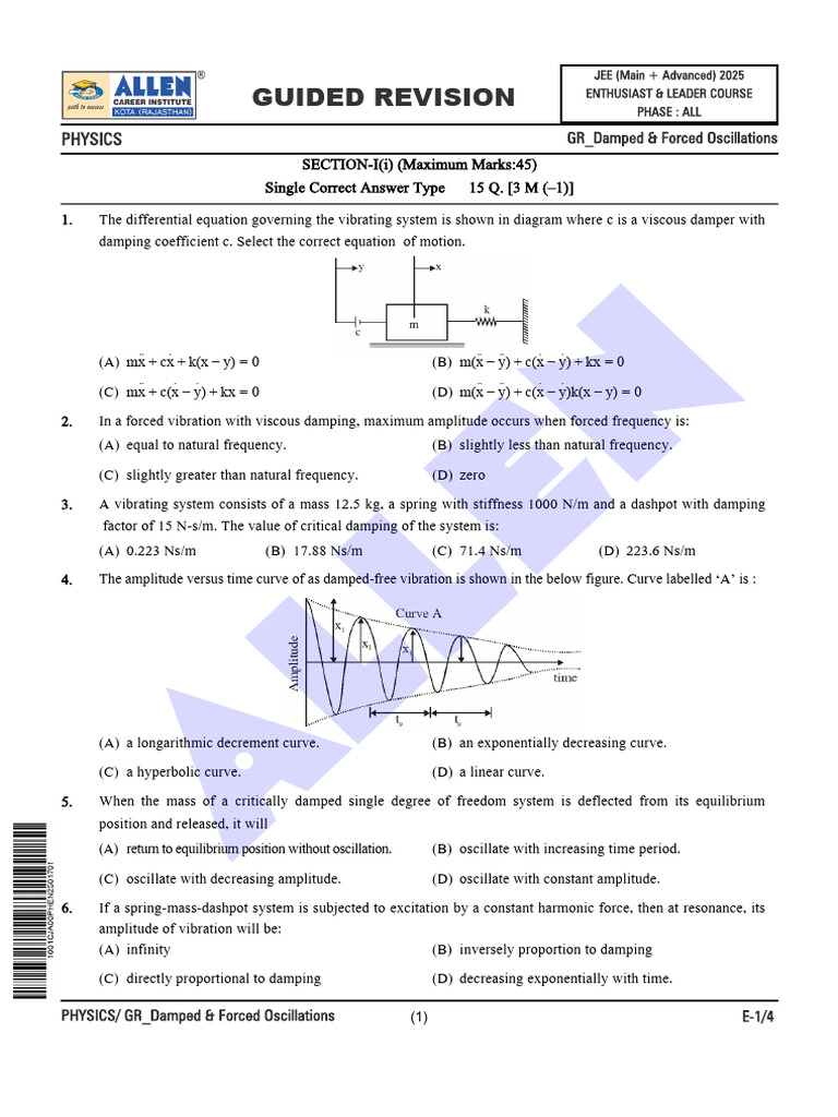 Physics 17 GR # EL Damped & Forced Oscillation | PDF | Damping | Oscillation