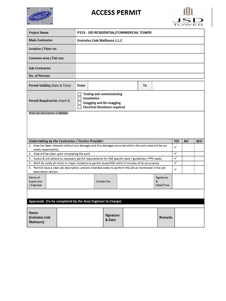 JSD Tower Access Permit Details | PDF