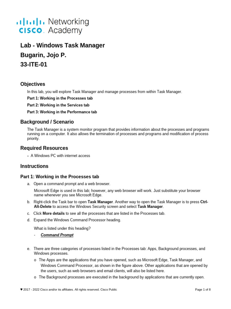 Jojo Bugarin - 7.3.12 Lab - Windows Task Manager - ILM | PDF | Command Line Interface ...