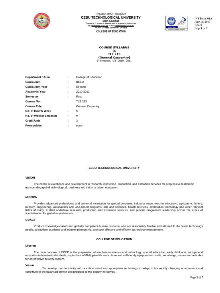 TLE 213 General Carpentry | PDF | Carpentry | Laboratories
