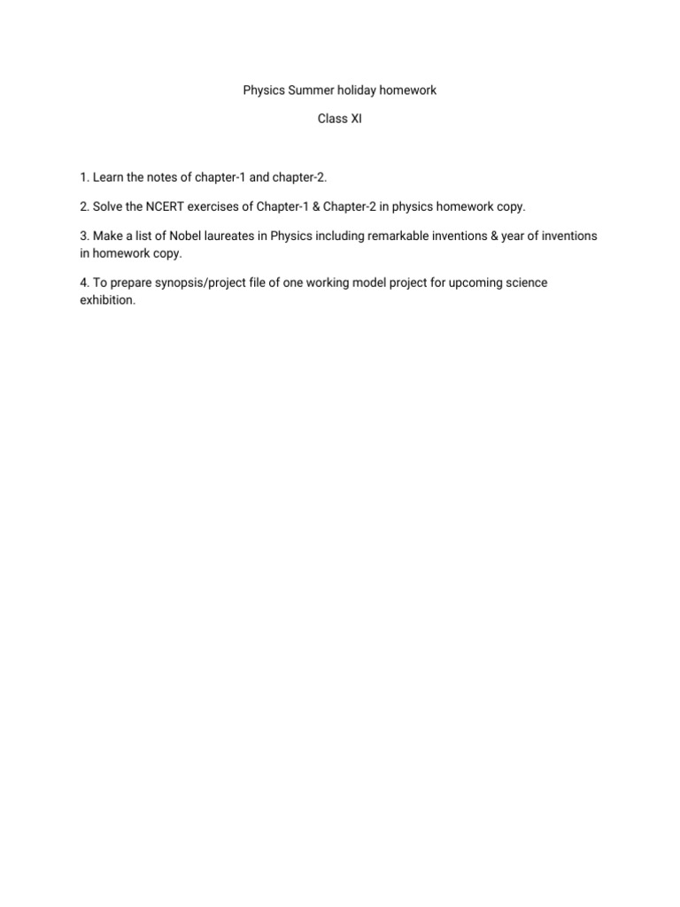 Physics Summer Homework | PDF