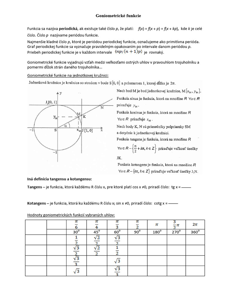 Goniometricke Funkcie | PDF