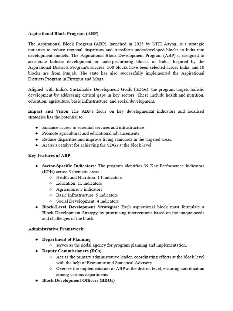 Aspirational Block Program Overview | PDF | Punjab | Economies