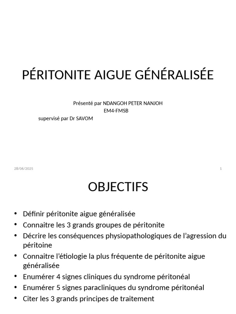 Péritonite Aiguë Généralisée : Définition et Traitement | PDF ...