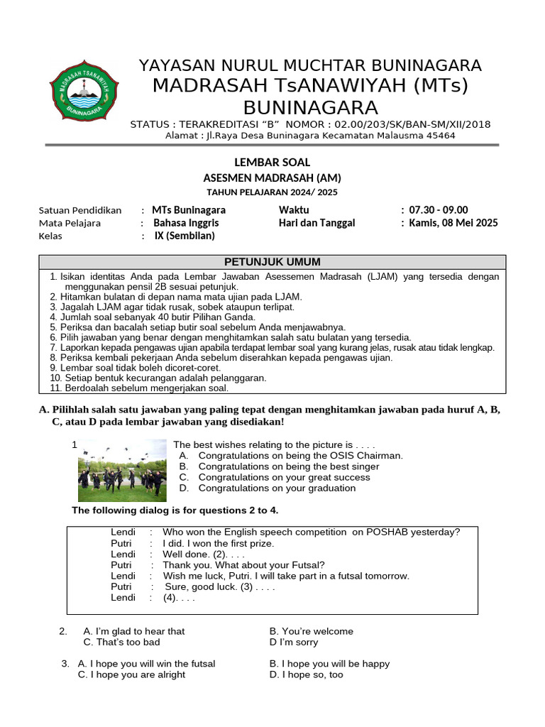 Soal AM B.inggris 2025 | PDF | Cinderella | Teaspoon