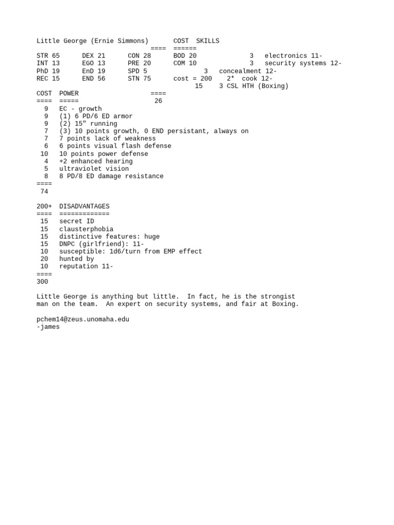 Little George Character Profile | PDF