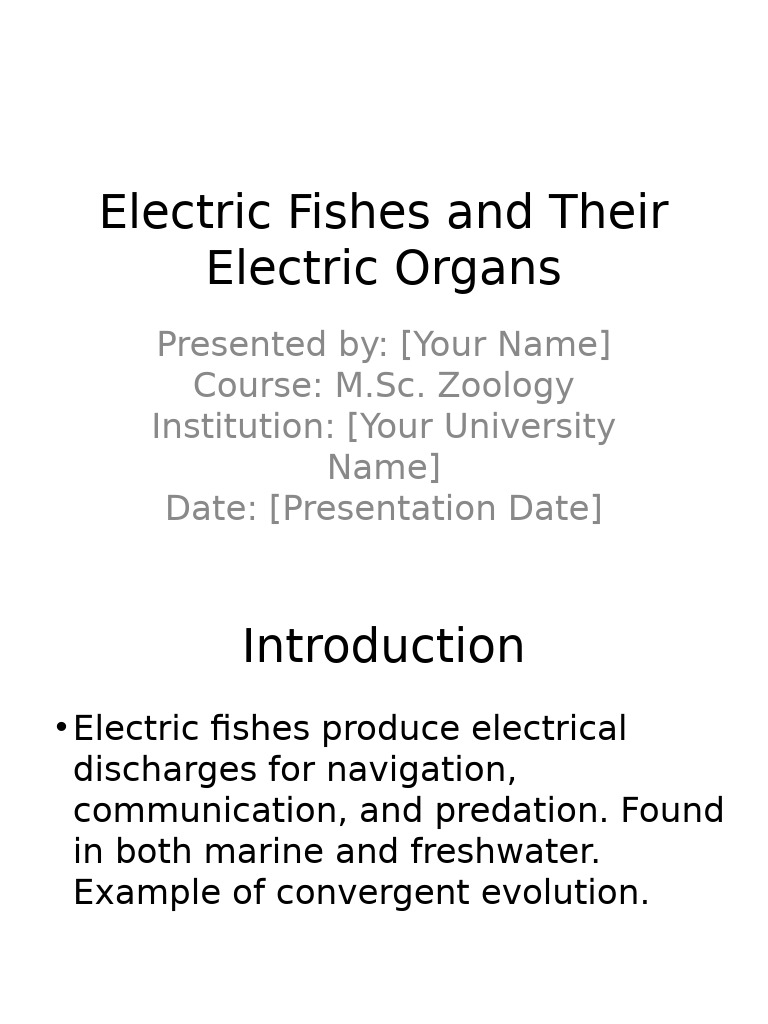 Electric Fishes and Electric Organs Presentation | PDF